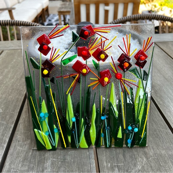 fused glass | Art | Fused Glass Sun Catcher Panel Spring Flowers ...